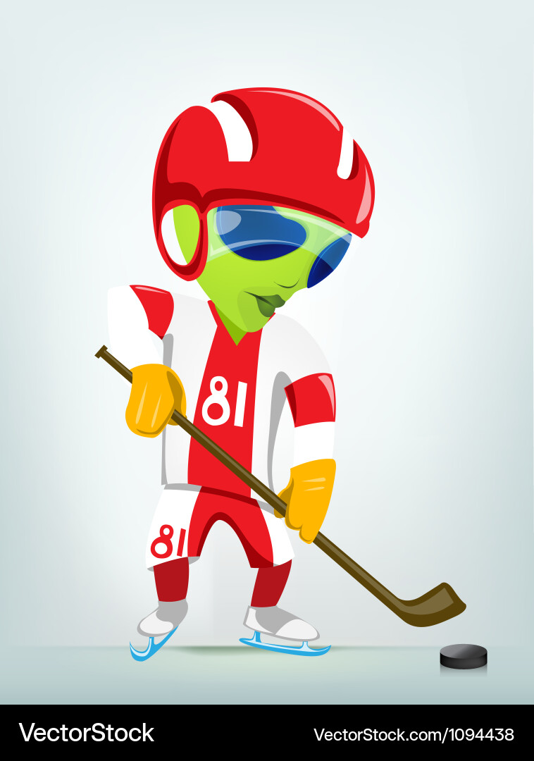 Cartoon alien ice hockey Royalty Free Vector Image
