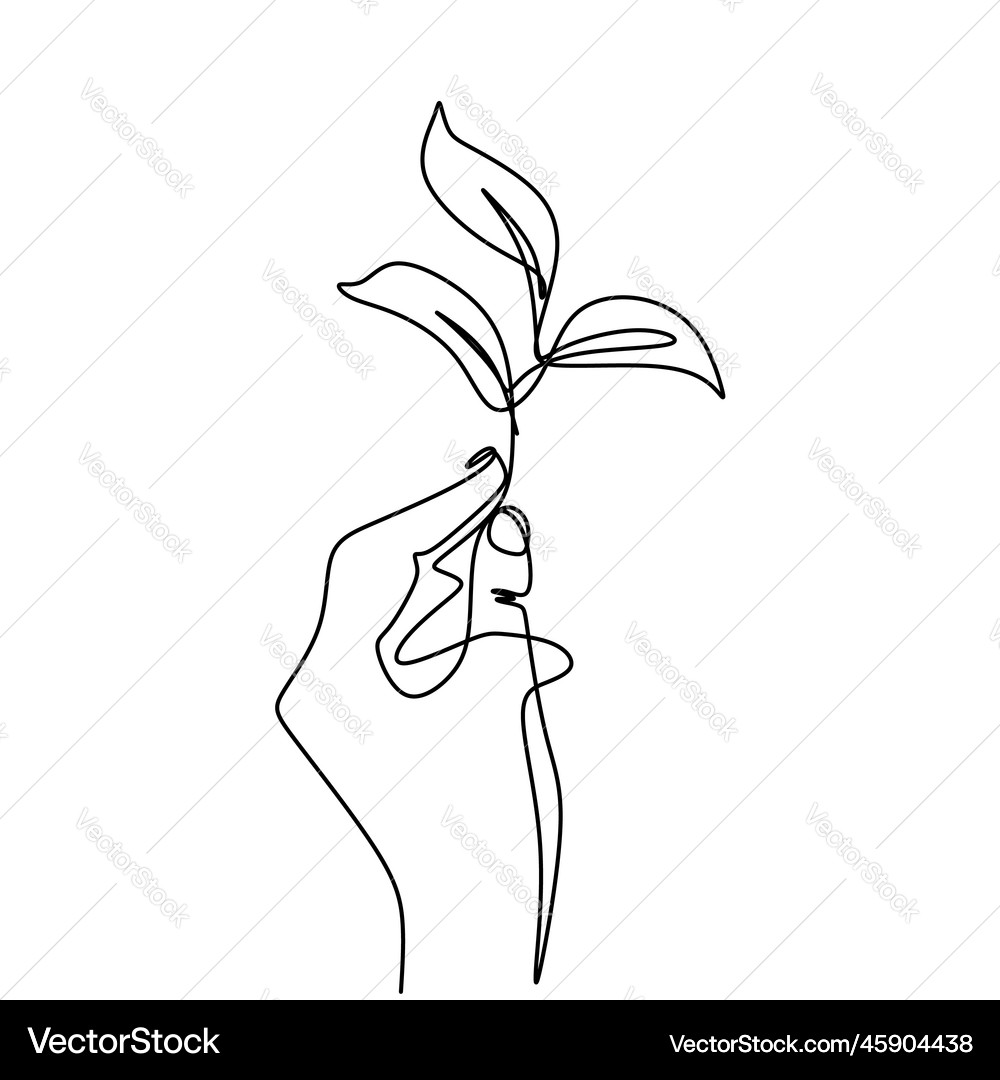 Continuous line drawing of hand holding growing Vector Image