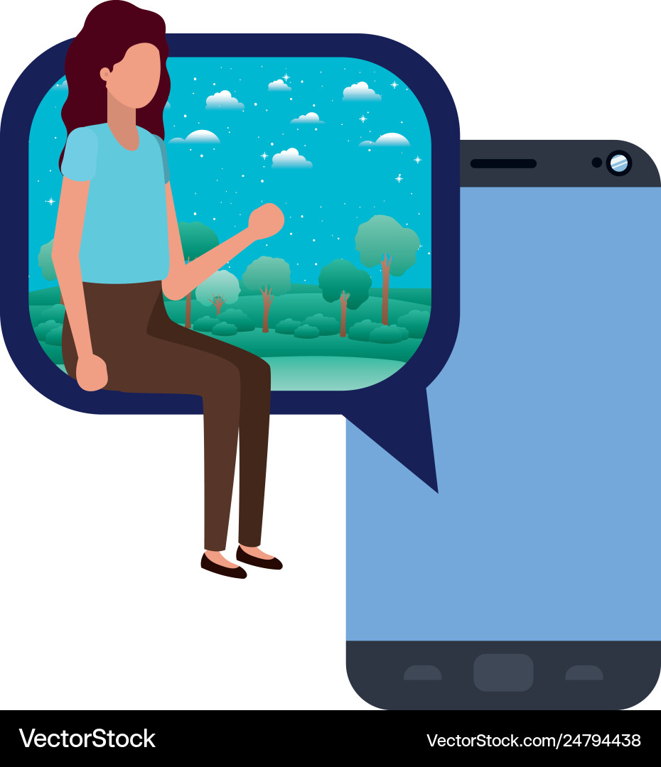Device screen with young woman sitting avatar Vector Image