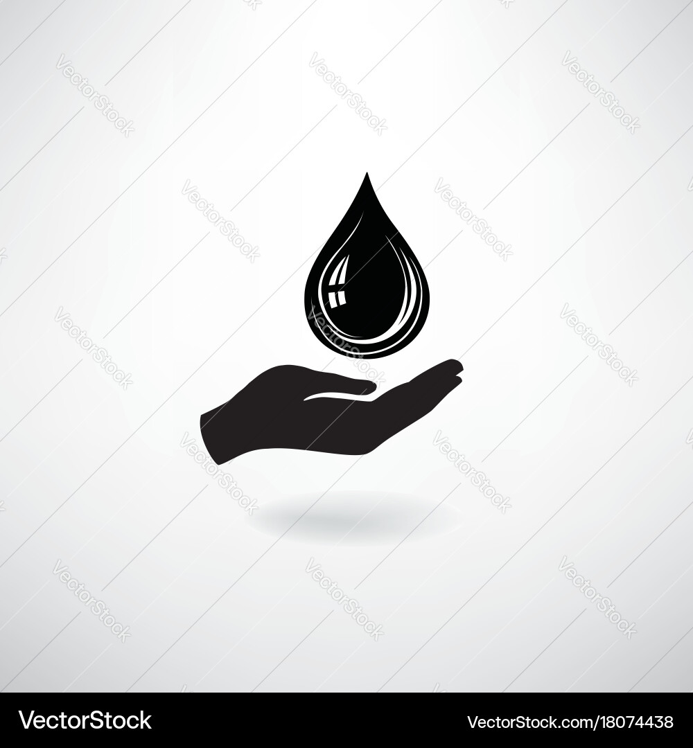 Drop icon in hand silhouette on a white Royalty Free Vector