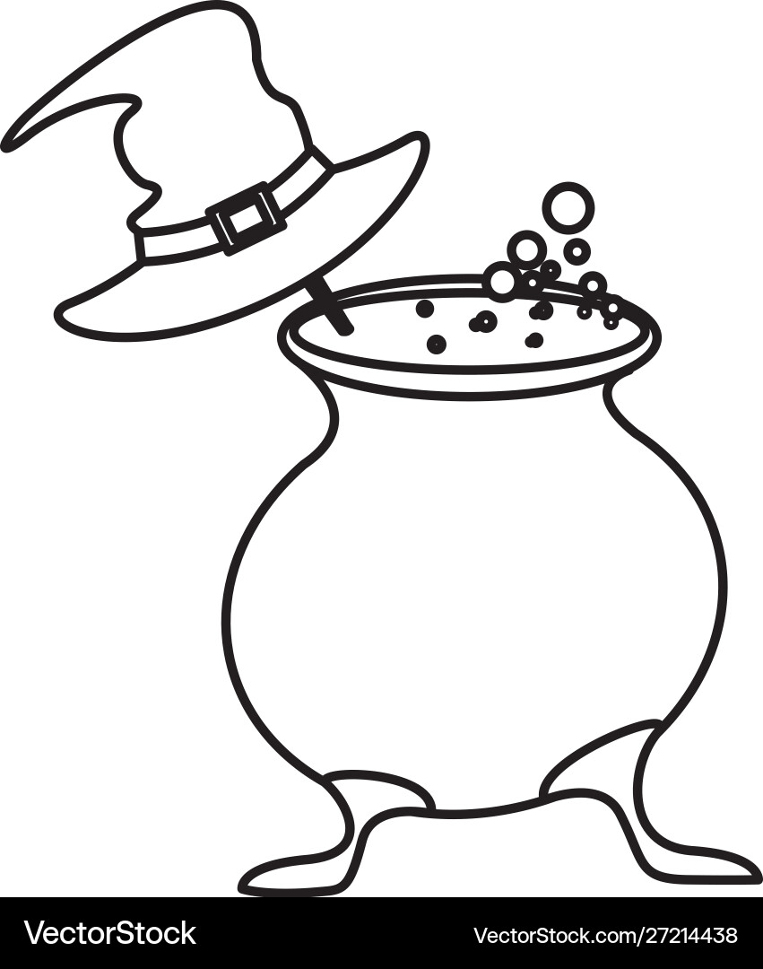 Halloween witch hat with cauldron Royalty Free Vector Image