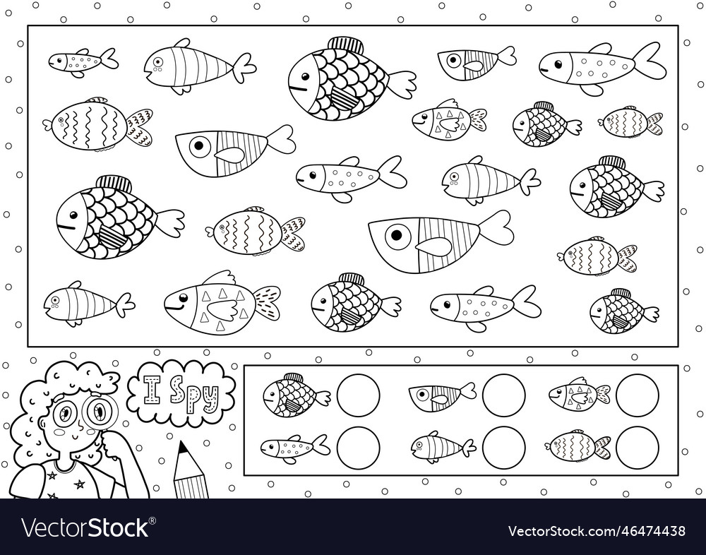 I spy game coloring page for kids find and count Vector Image