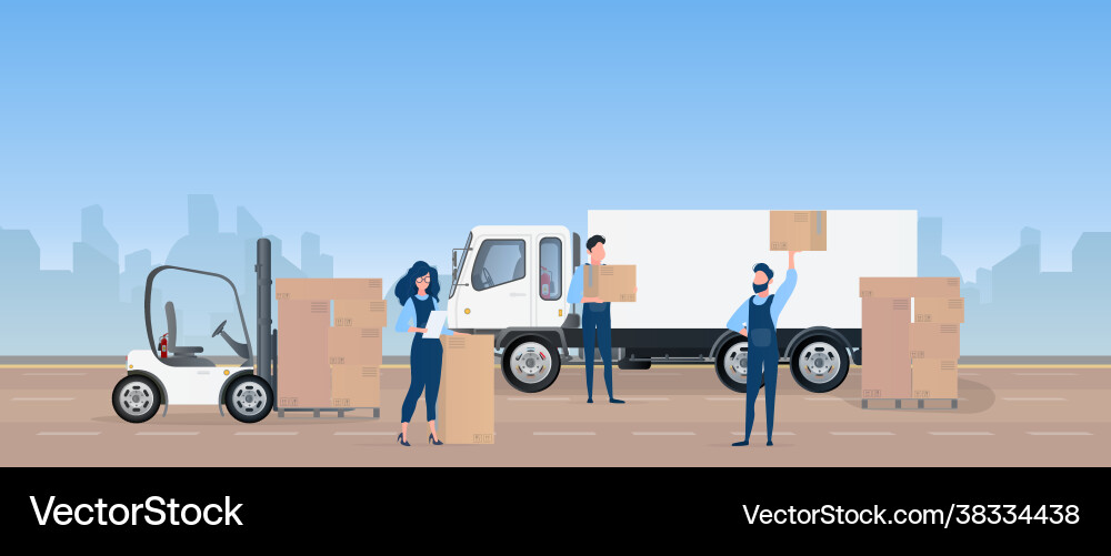 Loading cargo into car movers carry boxes Vector Image