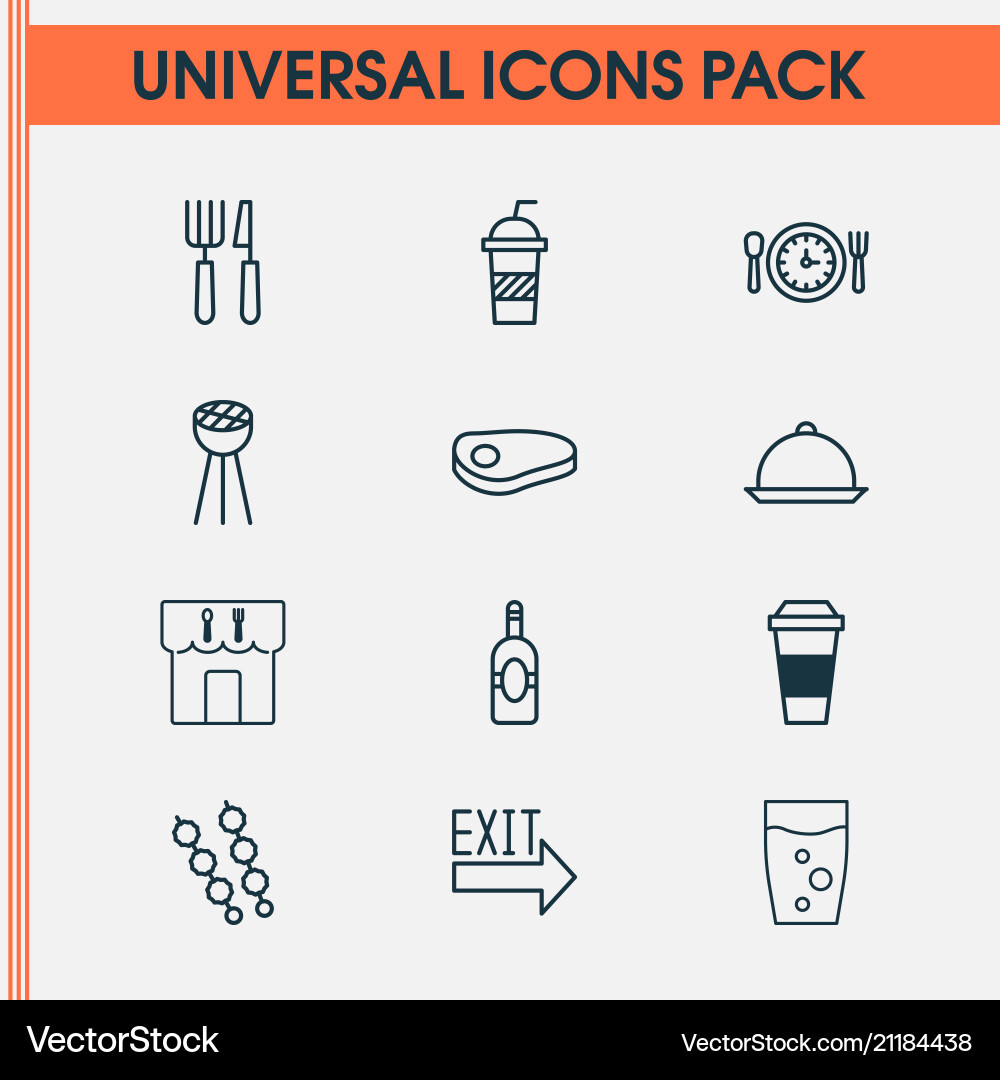 Restaurant icons set with cutlery tray exit sign Vector Image