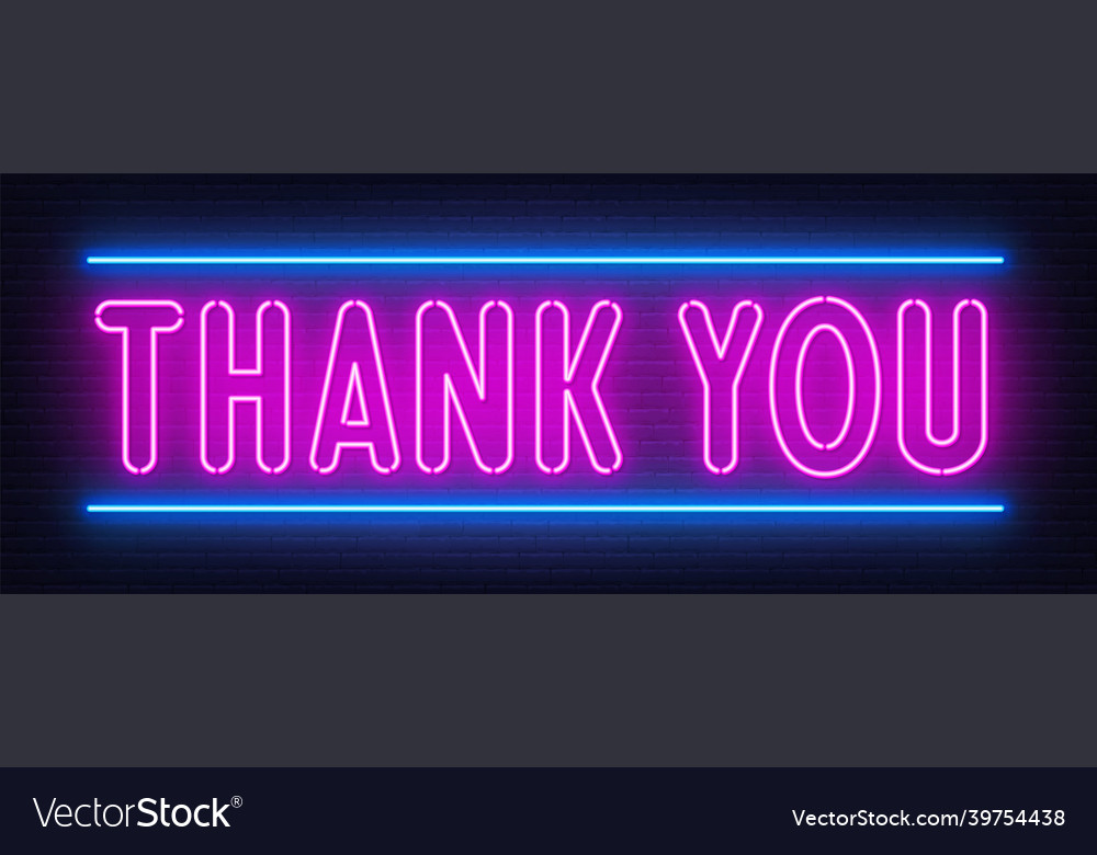 Thank you neon sign on brick wall background Vector Image
