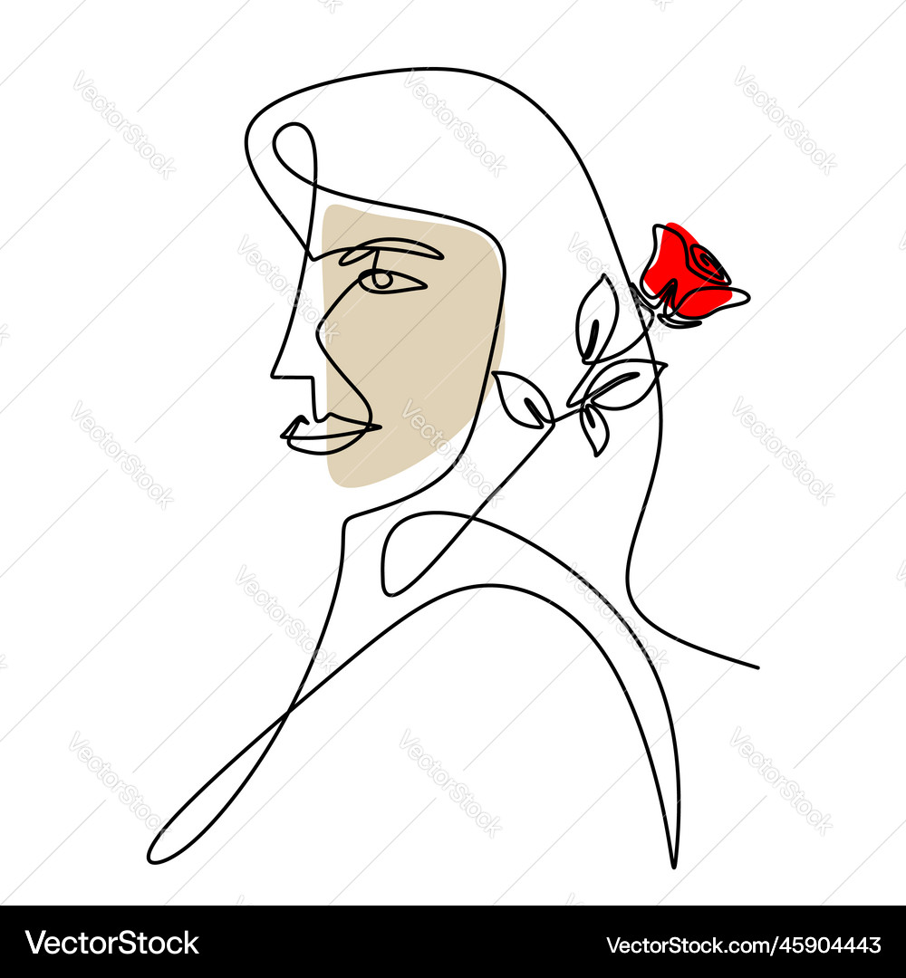 Abstract Face With Flowers Line Drawing Flower Vector Image