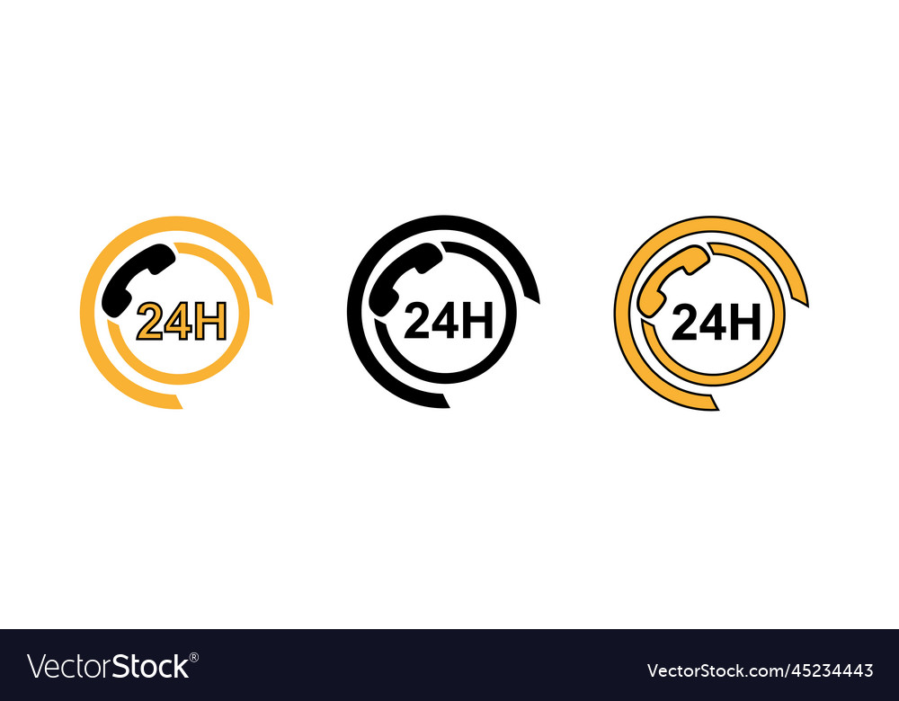 Black telephone 24 hours support icon isolated Vector Image
