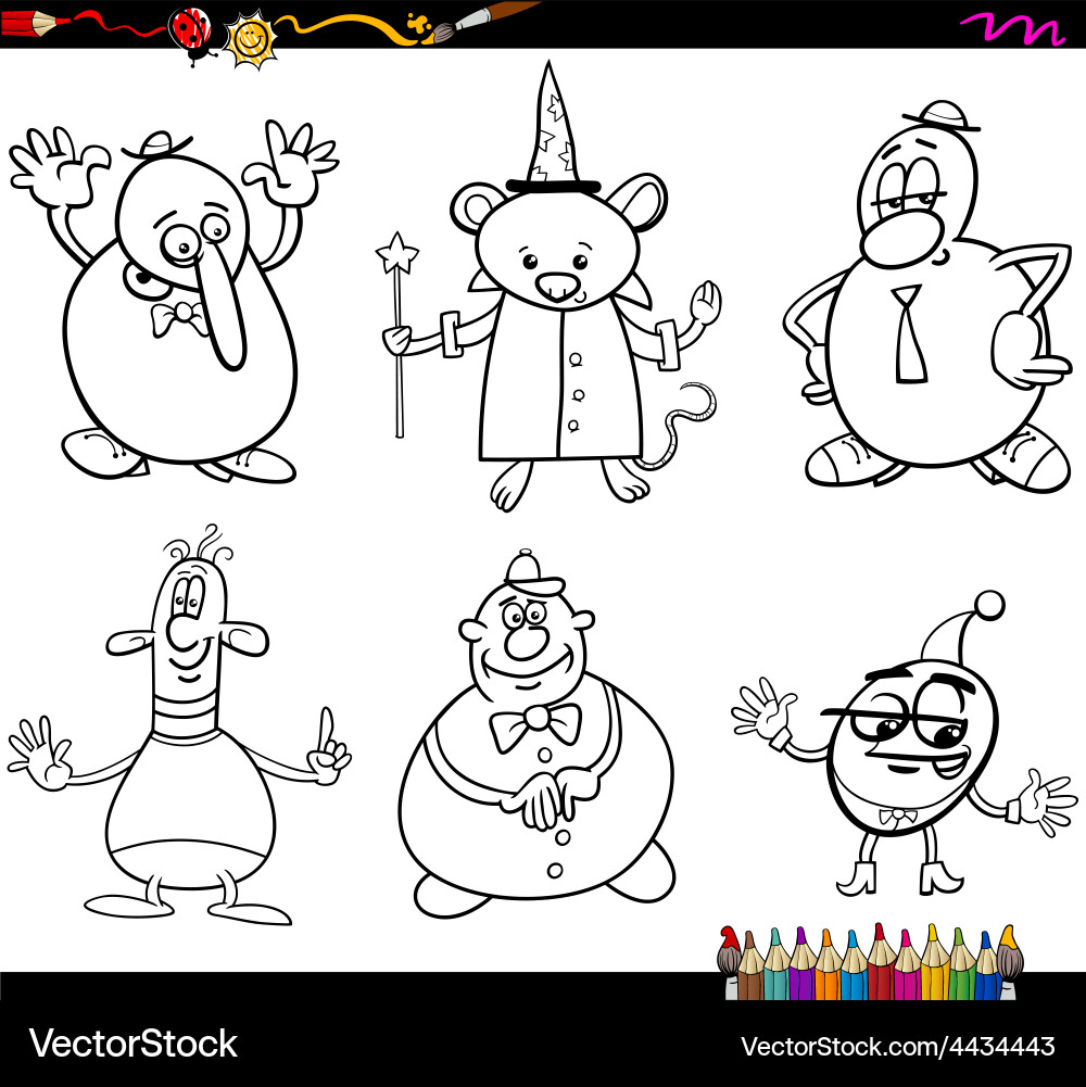 Fantasy characters coloring page Royalty Free Vector Image
