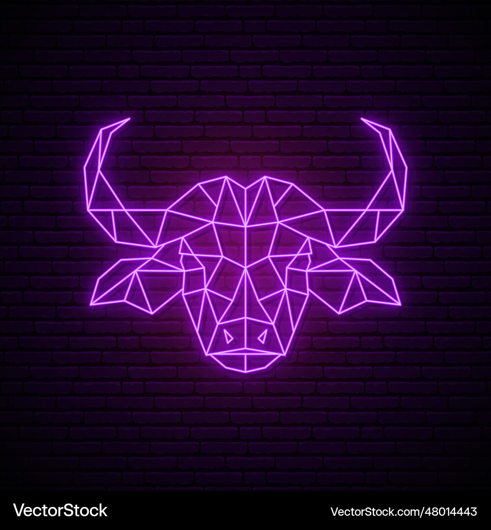 Neon buffalo sign glowing buffalo emblem Vector Image