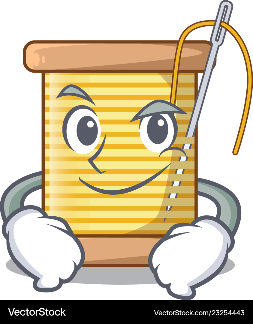 Smirking bobbins with thread on spool character Vector Image