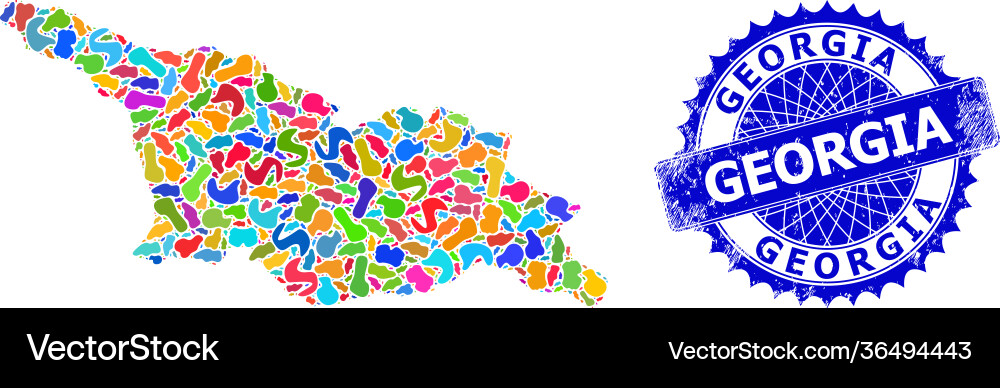 Splash collage georgia map and distress stamp Vector Image