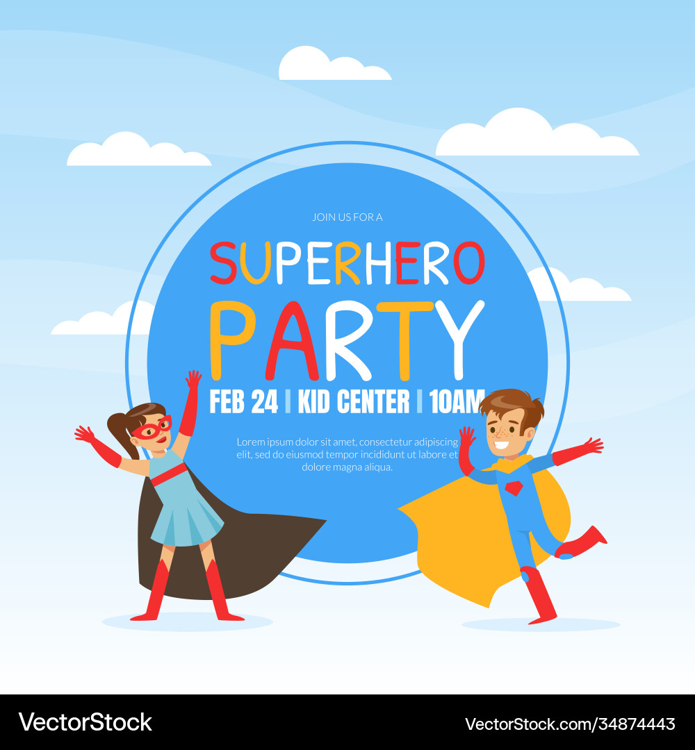 Superhero party invitation template happy Vector Image