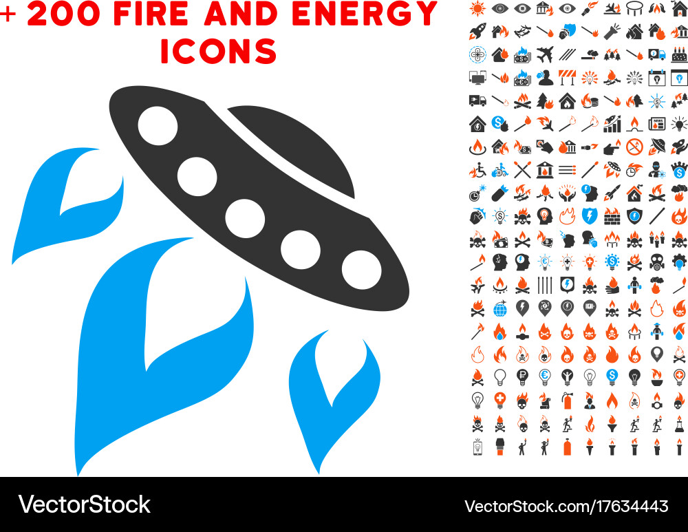 Ufo start fire icon with bonus clipart Royalty Free Vector