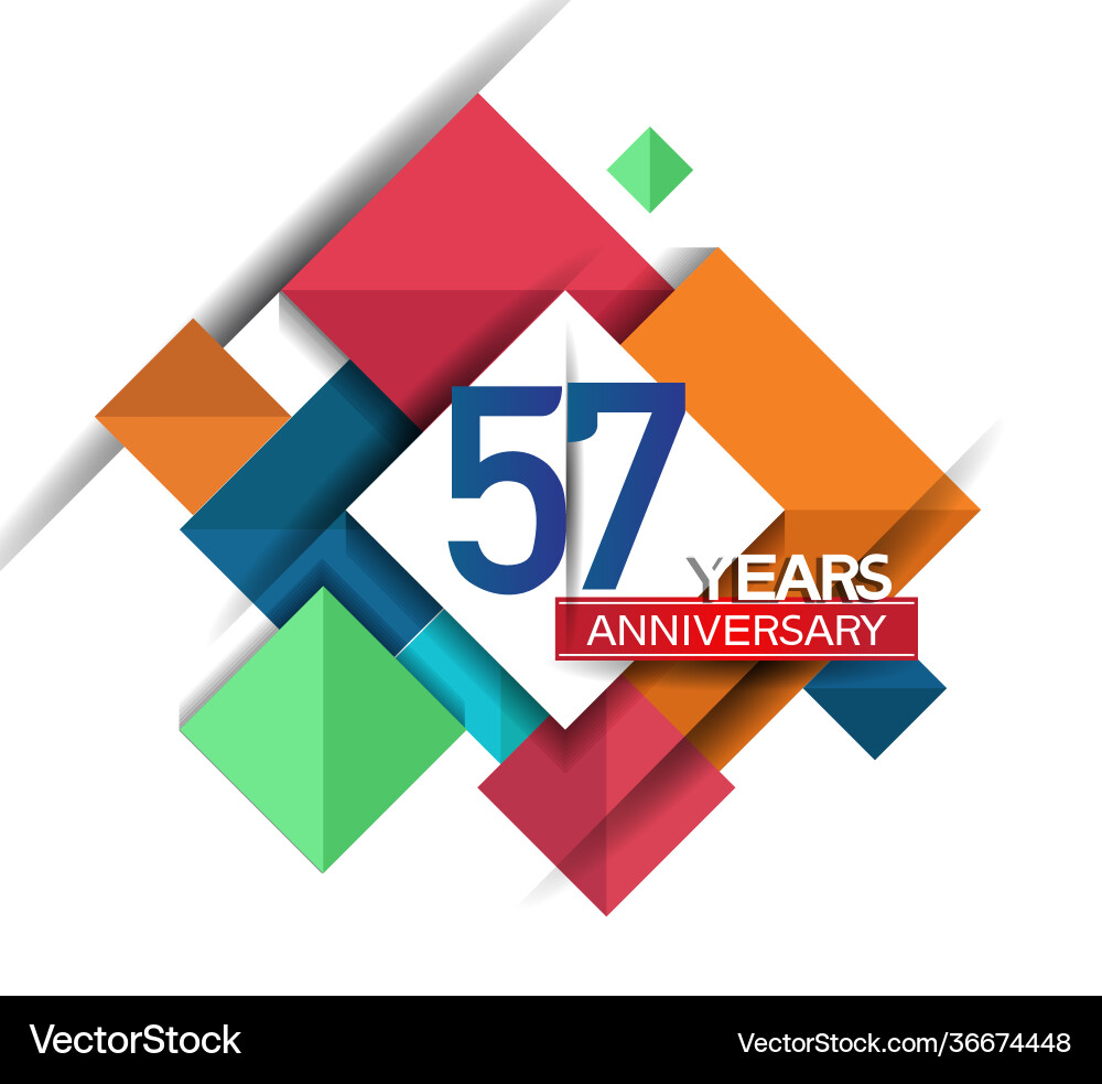 57 years anniversary design colorful square style Vector Image