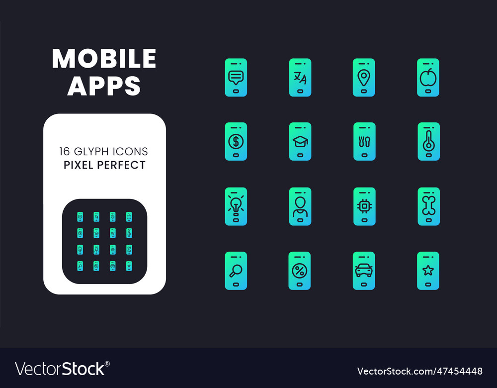 Mobile apps blue solid gradient desktop icons Vector Image