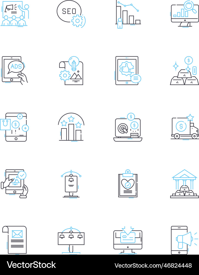 News review linear icons set current relevant Vector Image