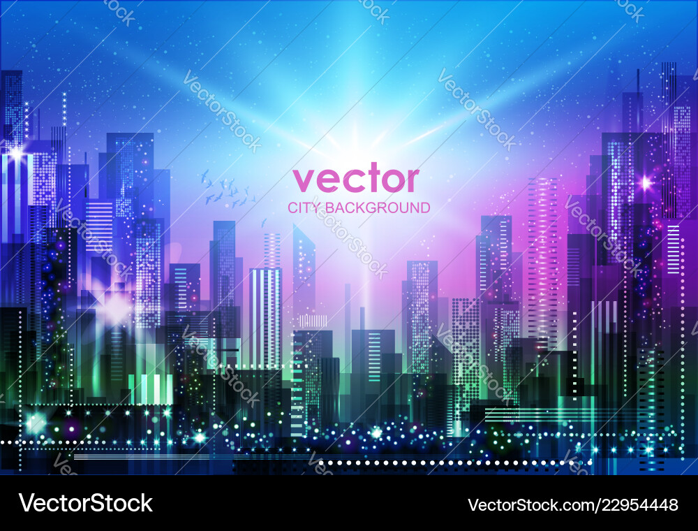 Night city with neon glow Royalty Free Vector Image