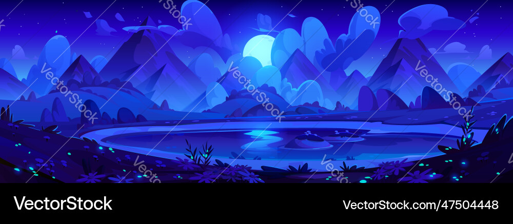 Night mountain landscape with valley lake Vector Image