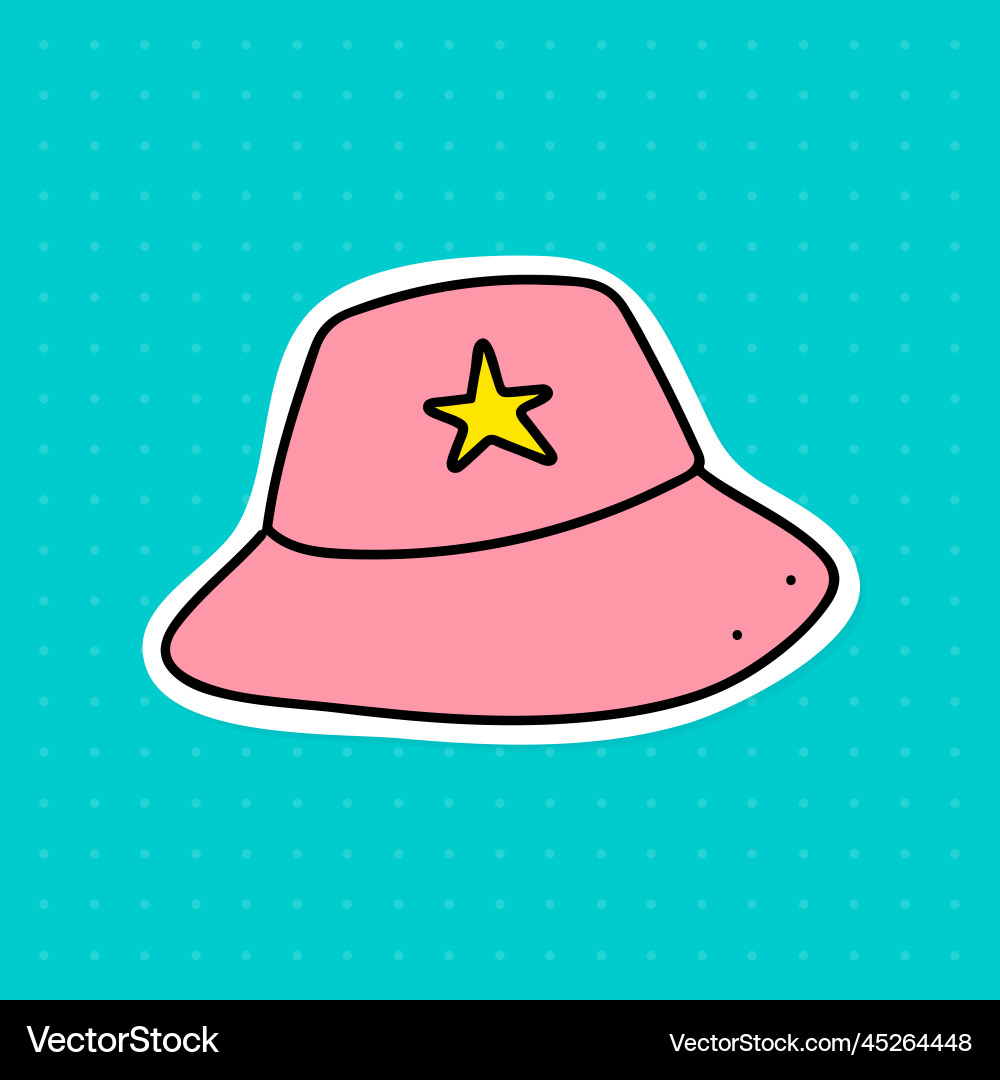 Pink bucket hat sticker with a white border Vector Image
