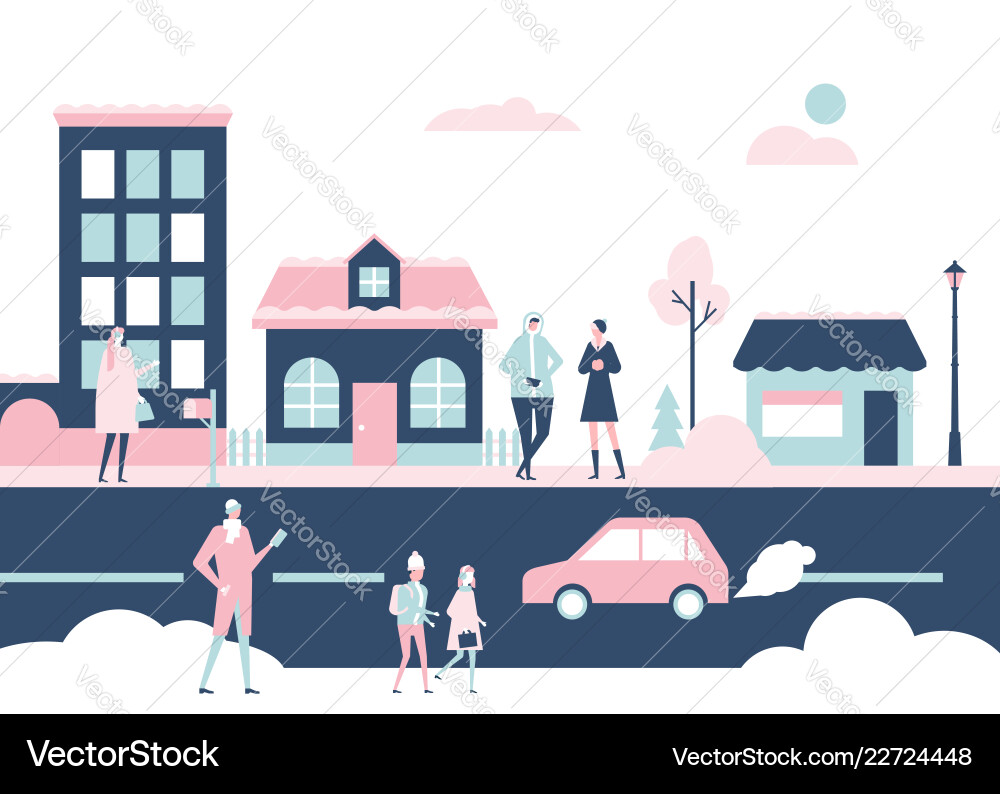 Winter city - flat design style colorful Vector Image
