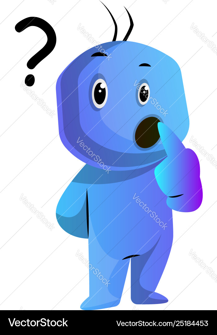 Blue cartoon character asking himself on white Vector Image