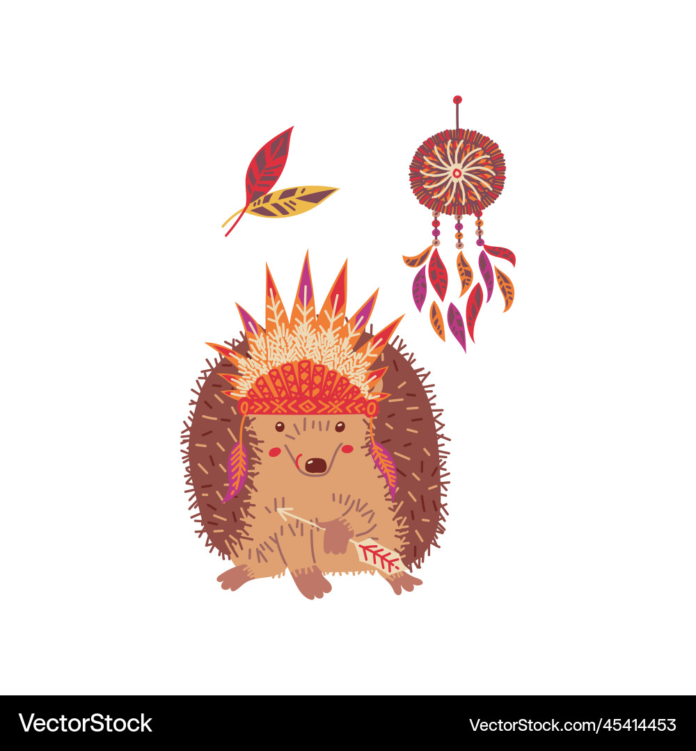 Funny hedgehog with autumn leaves flat Royalty Free Vector