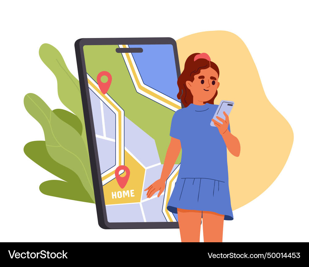 Girl looking for way home Royalty Free Vector Image