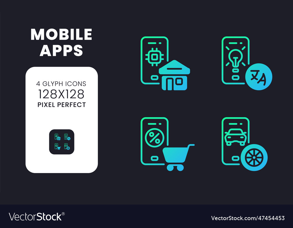 Mobile apps blue solid gradient desktop icons Vector Image