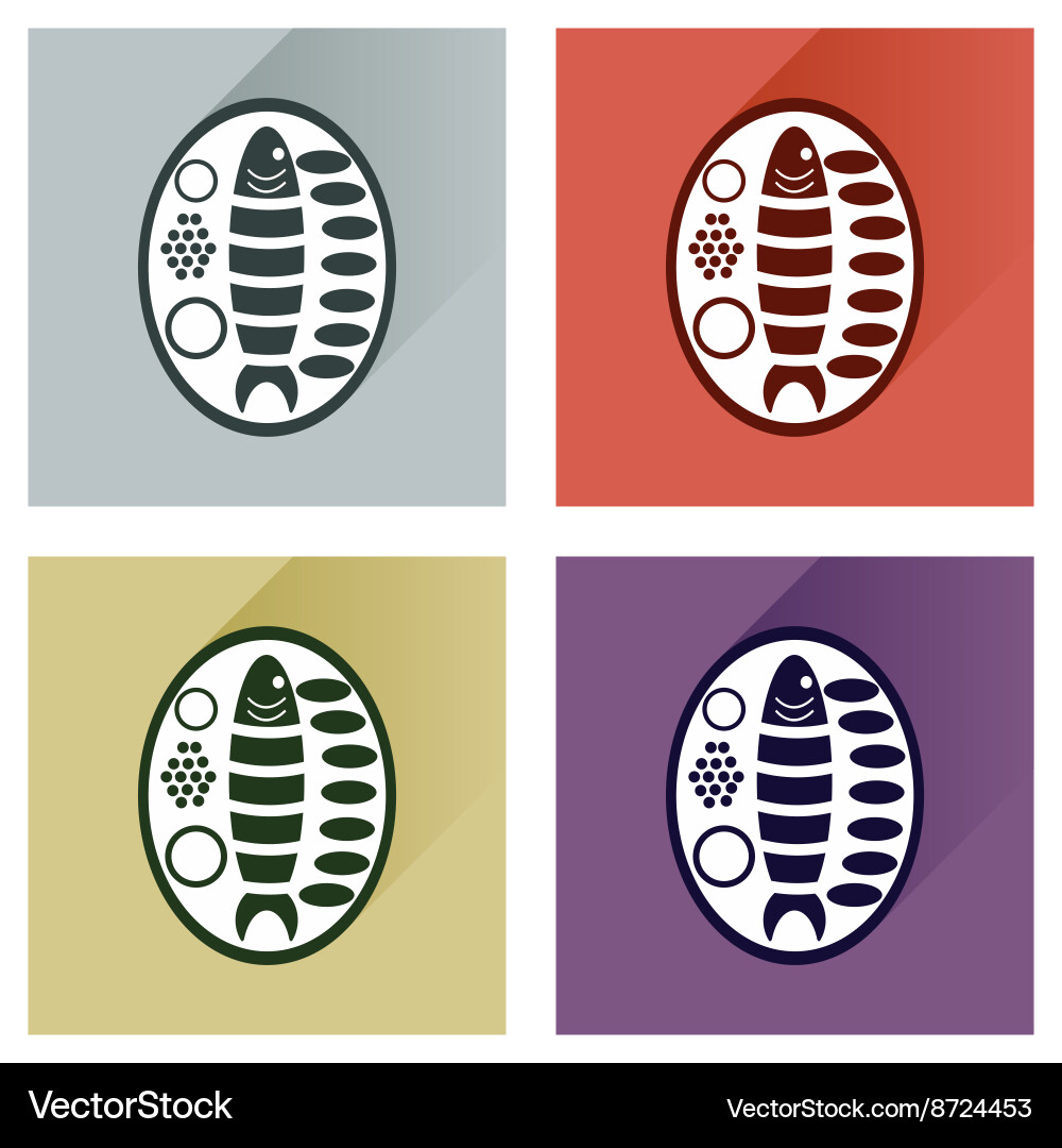 Modern flat icons collection fish on plate Vector Image