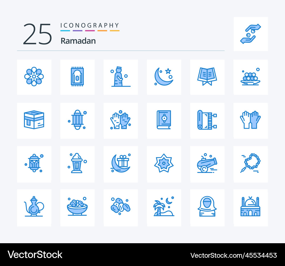 Ramadan 25 blue color icon pack including book Vector Image