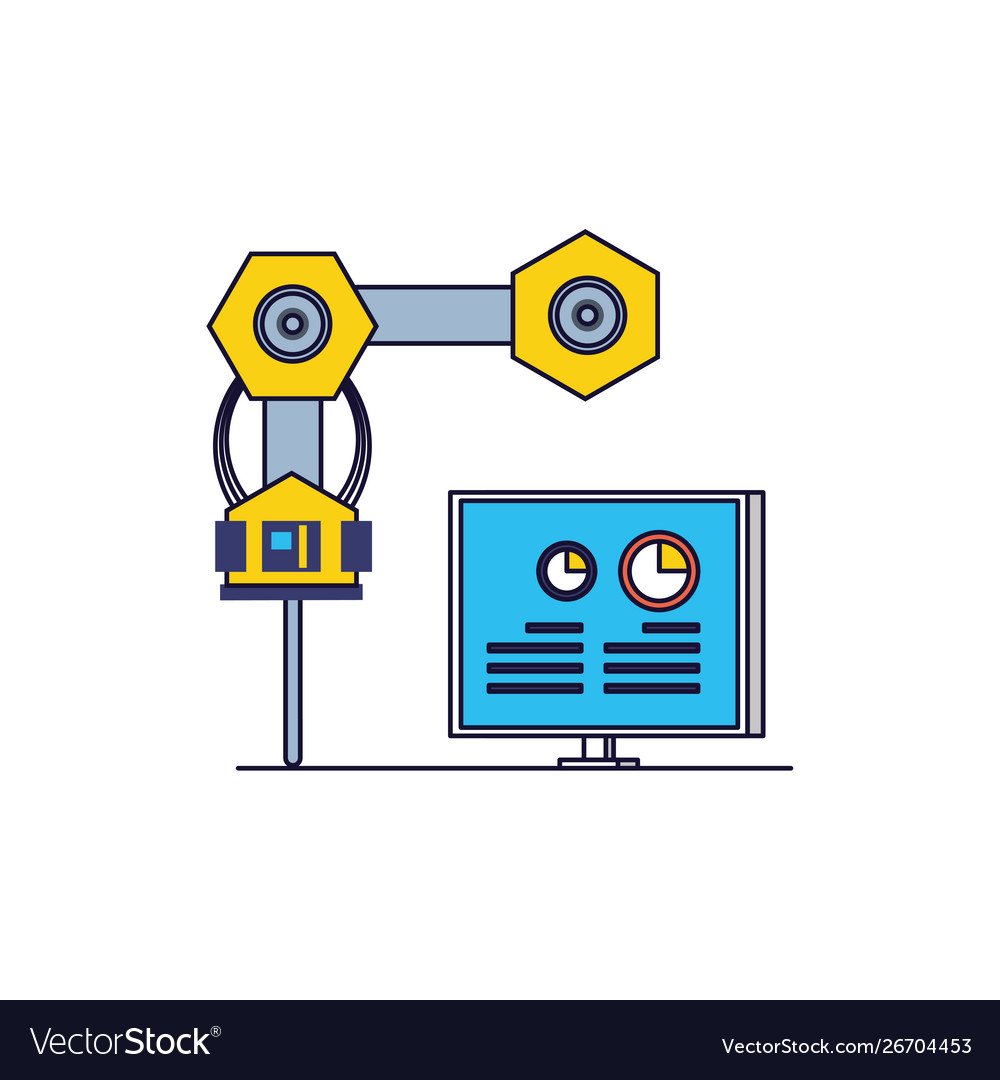 Robotic hand industrial with computer display Vector Image