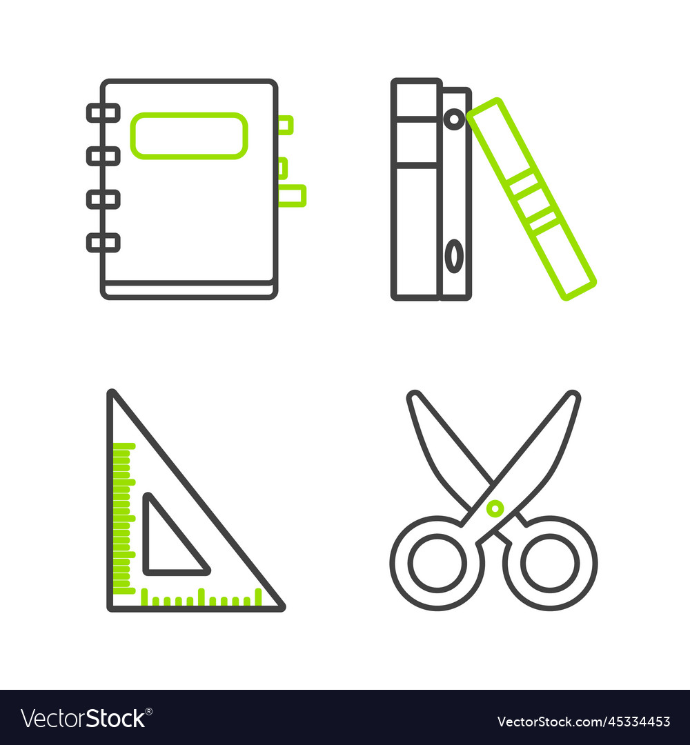 Set line scissors triangular ruler office Vector Image
