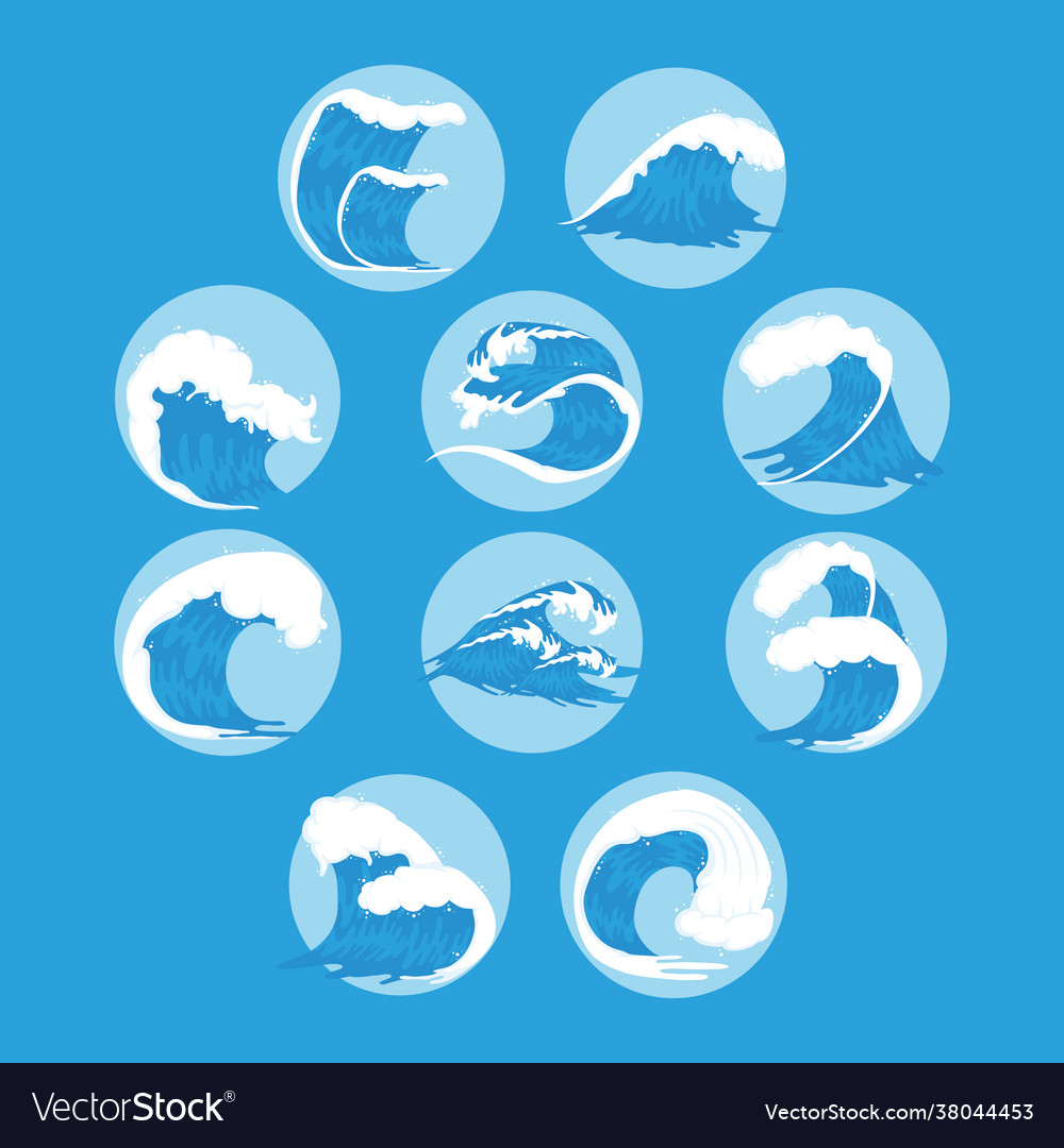 Ten ocean waves Royalty Free Vector Image - VectorStock