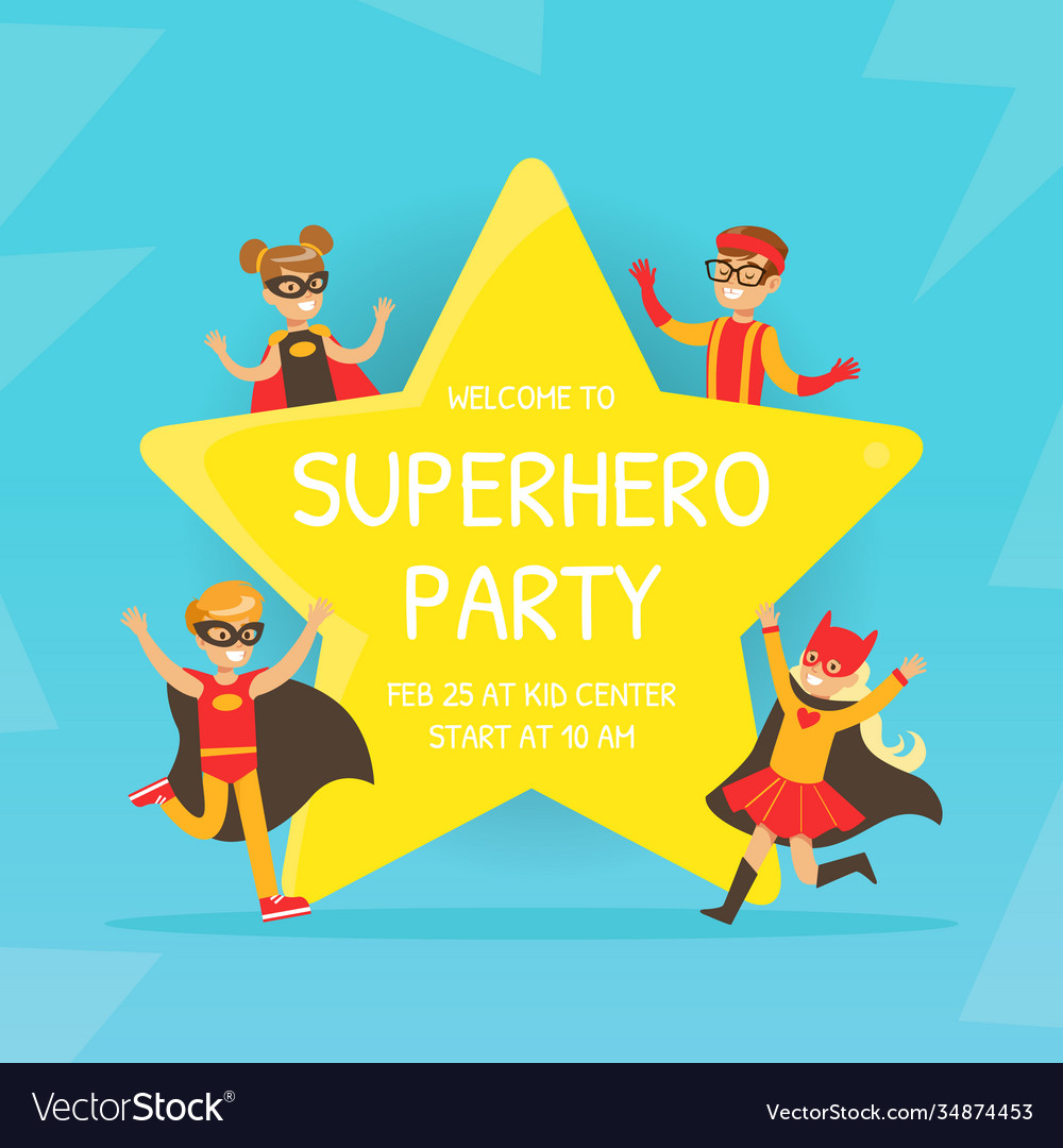 Welcome to superhero party invitation happy Vector Image