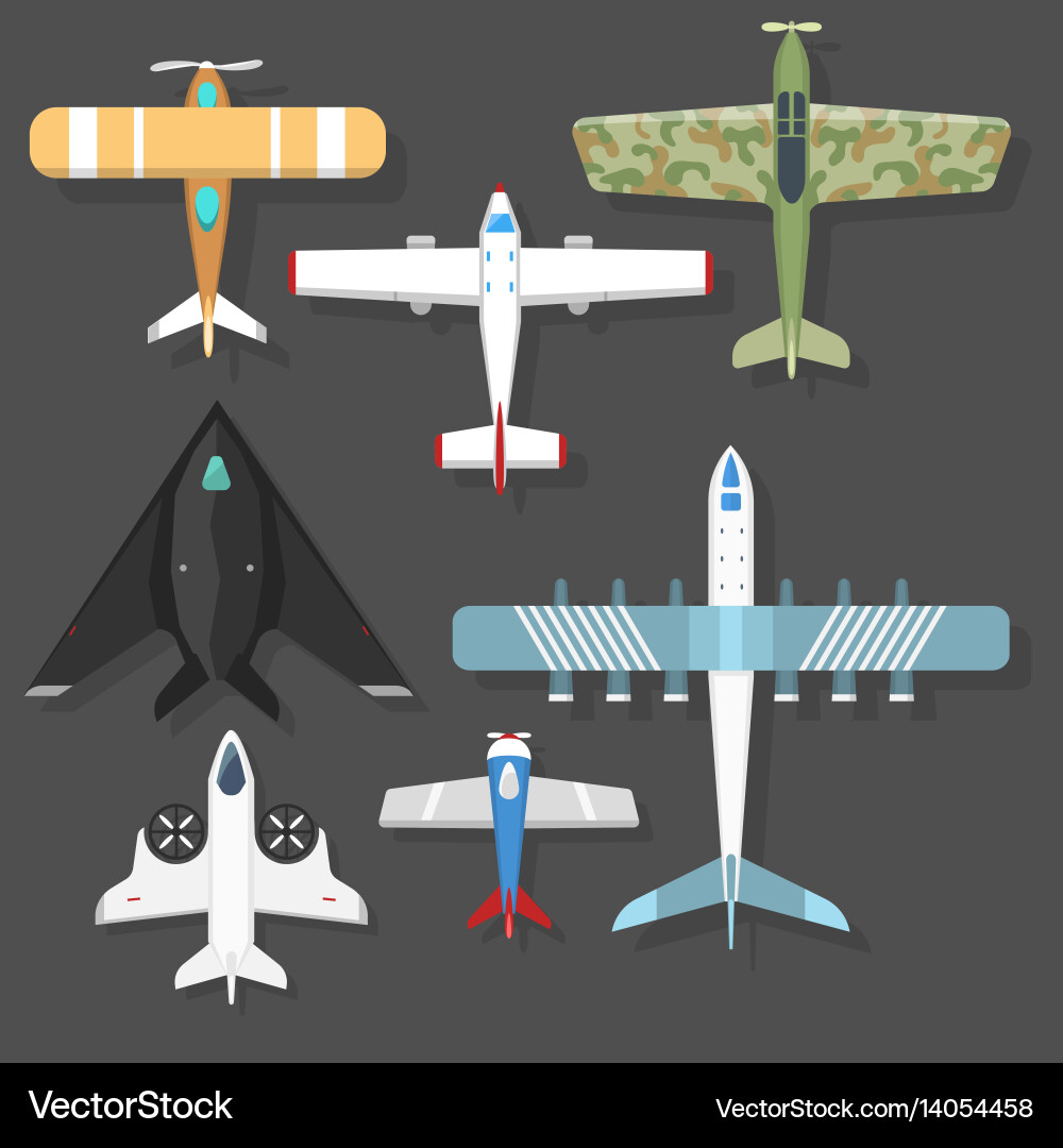 Airplane top view and aircraft Royalty Free Vector Image