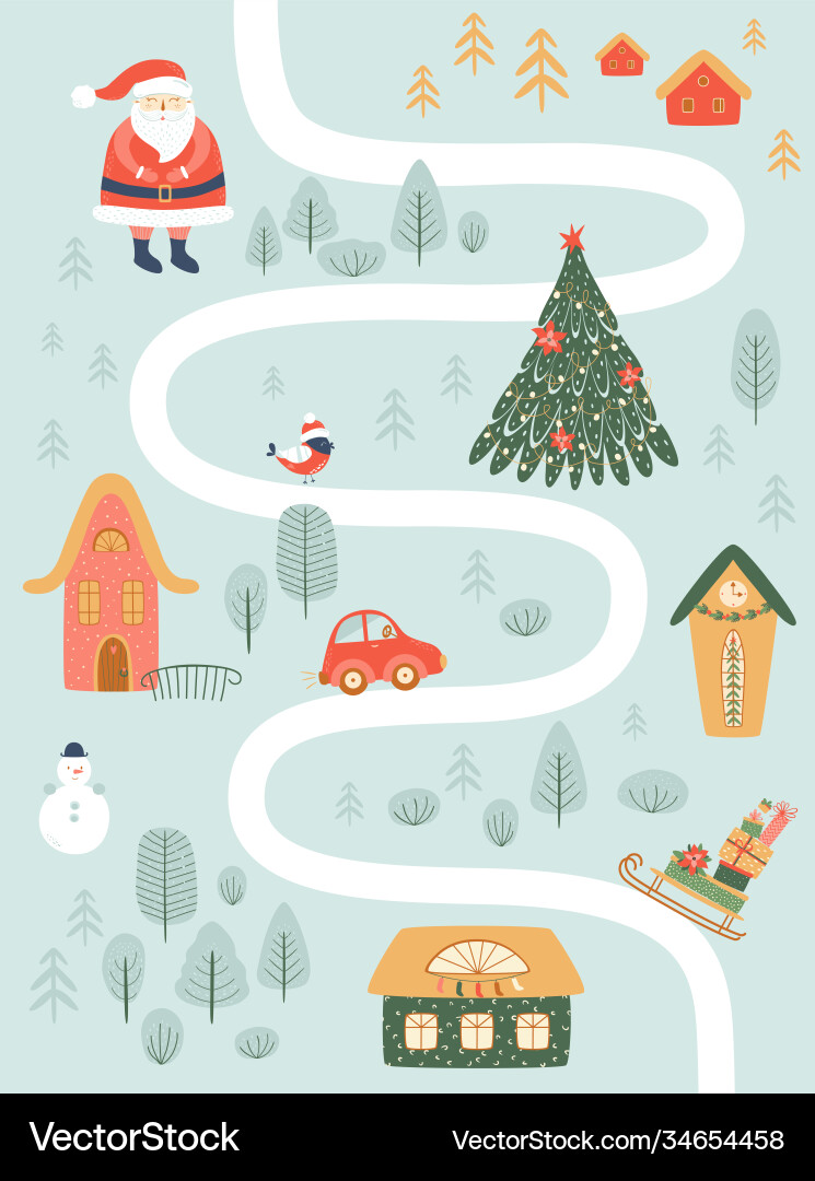 Christmas map winter holidays road Royalty Free Vector Image