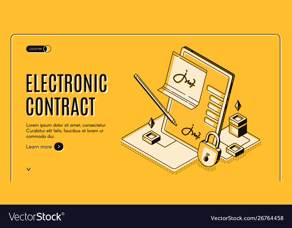 Electronic contract isometric banner e-signature Vector Image Electronic contract isometric banner e-signature Vector Image
