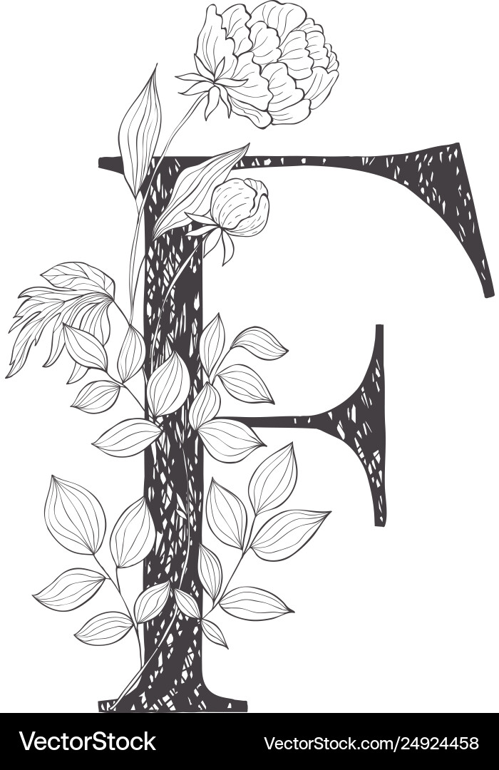 Floral botanical alphabet letter with plants Vector Image