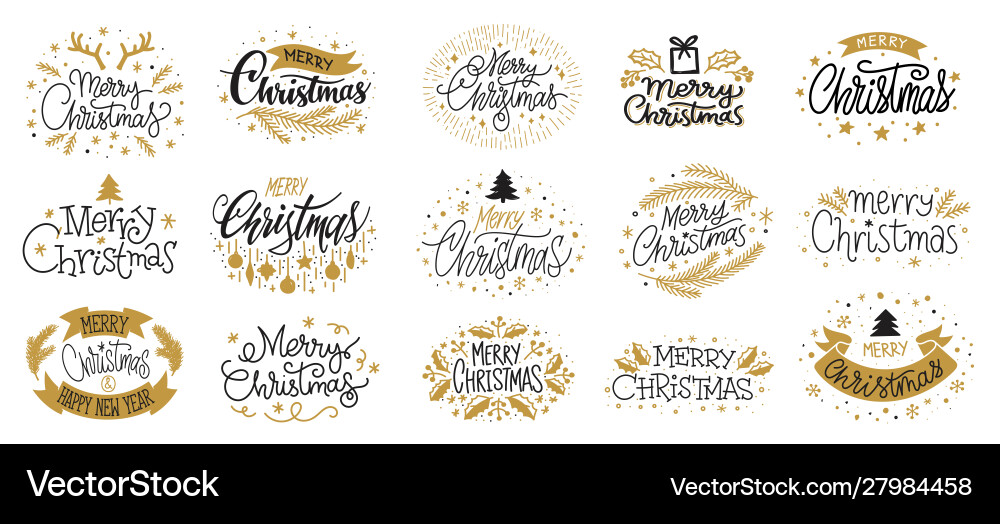 Merry year gold black lettering Royalty Free Vector Image
