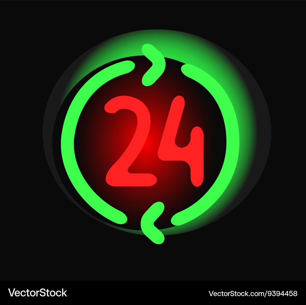 Neon sign with the word 24 Royalty Free Vector Image