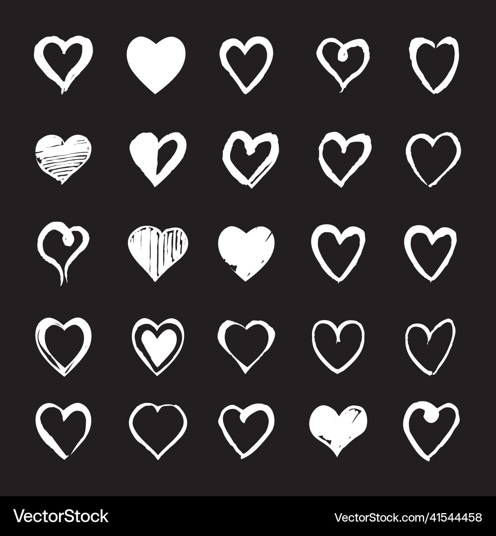 Set of white hand drawn hearts design elements Vector Image