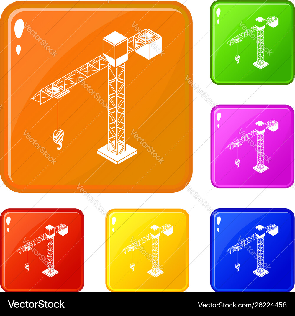 Tower crane icons set color Royalty Free Vector Image