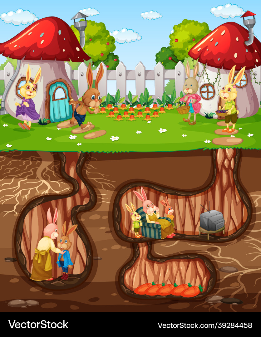 Underground rabbit hole with ground surface of Vector Image