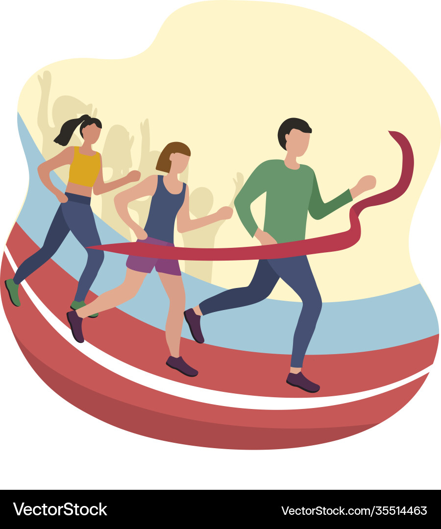 Athletes cross finish line through a red Vector Image