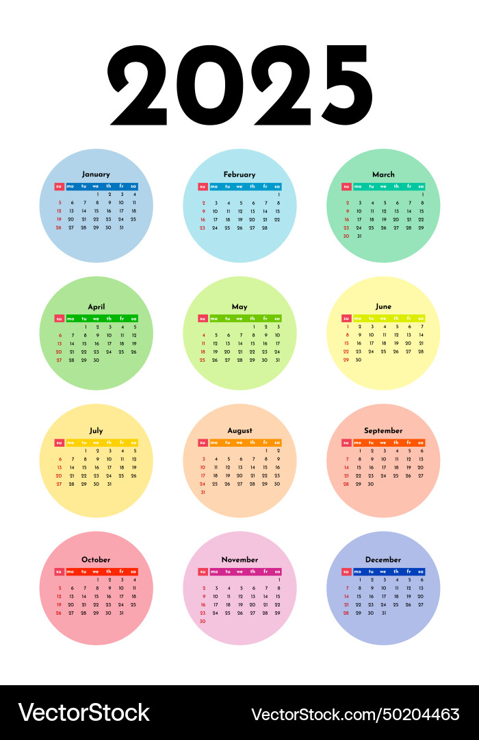 Calendar for 2025 isolated on a white background Vector Image
