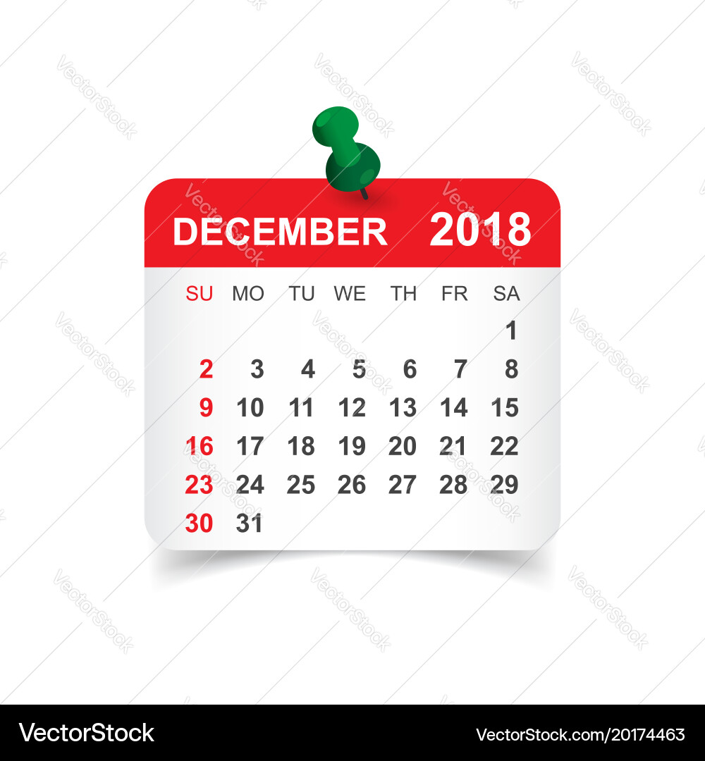 December 2018 calendar calendar sticker design Vector Image