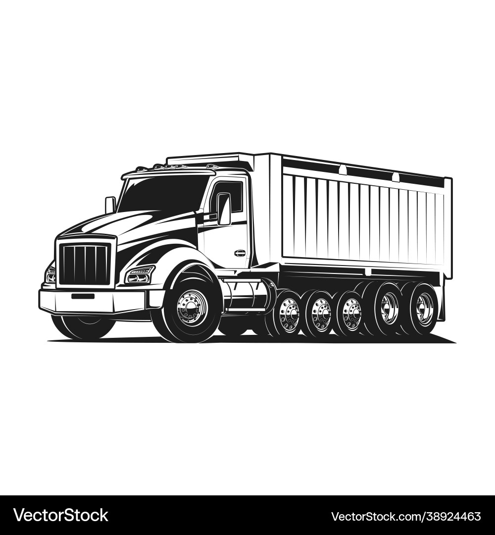 Dump truck huge load black and white Royalty Free Vector