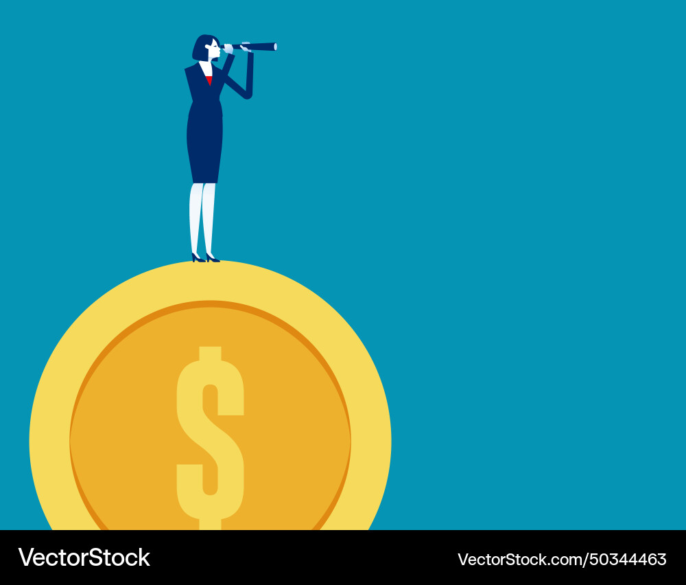 Expert standing on coin symbol and looking Vector Image