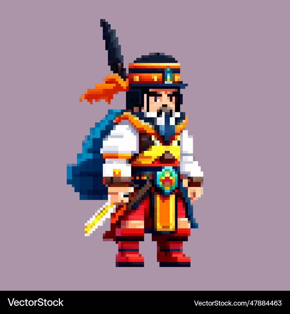 Japanese samurai warrior pixel art character for 8
