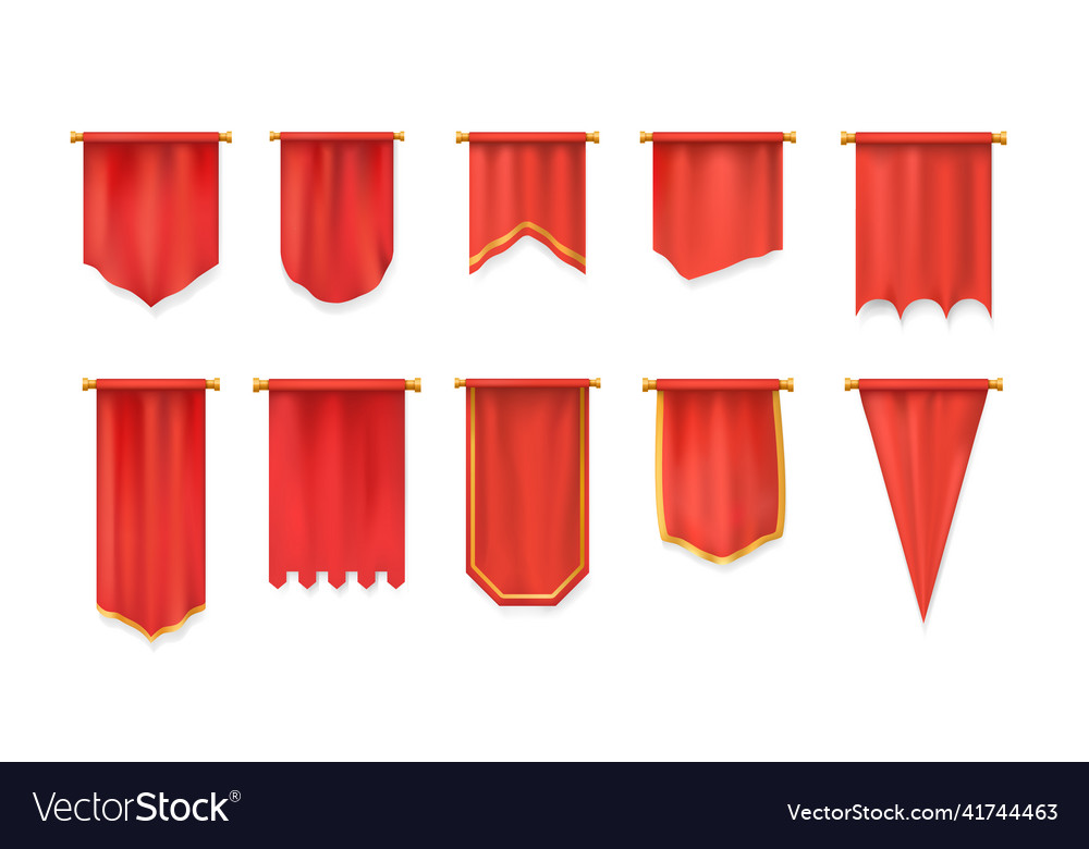 Realistic red pennant textile flag heraldic Vector Image